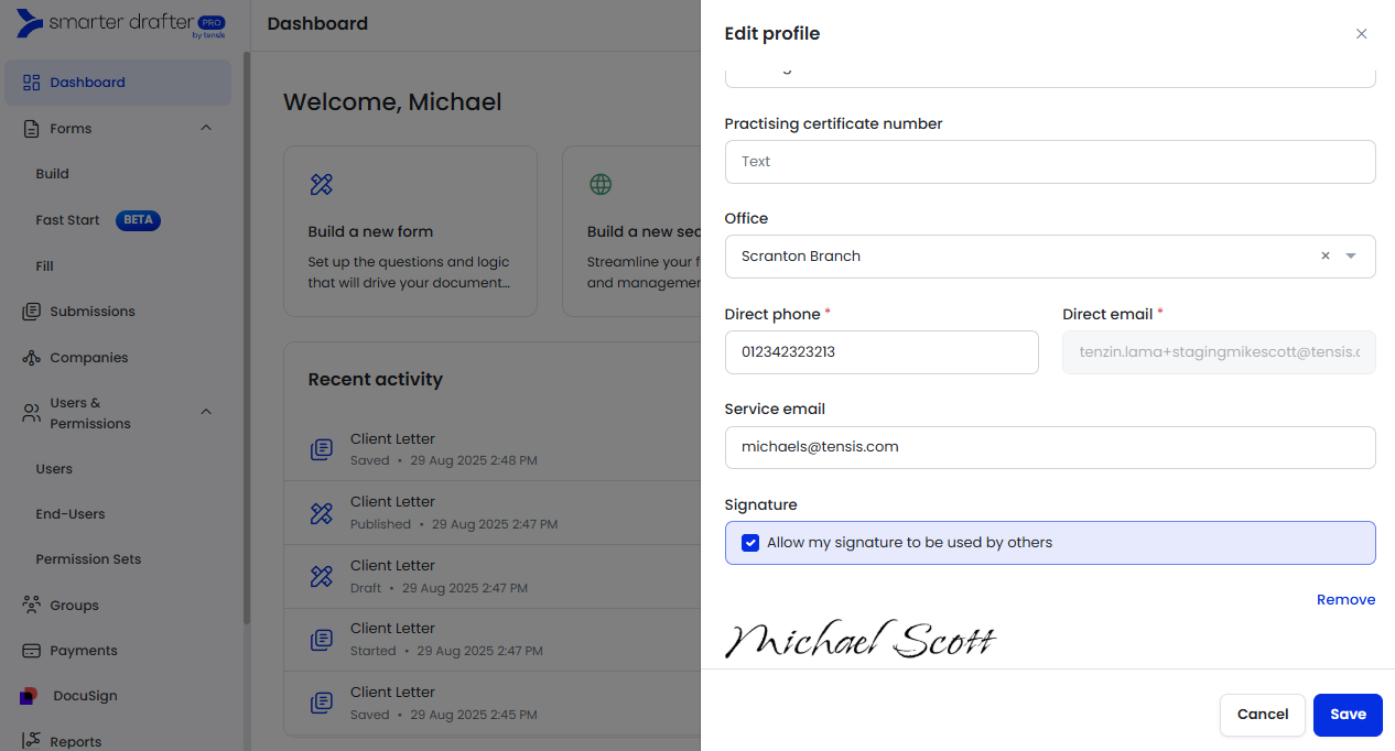 How to use Profile Signatures in a document