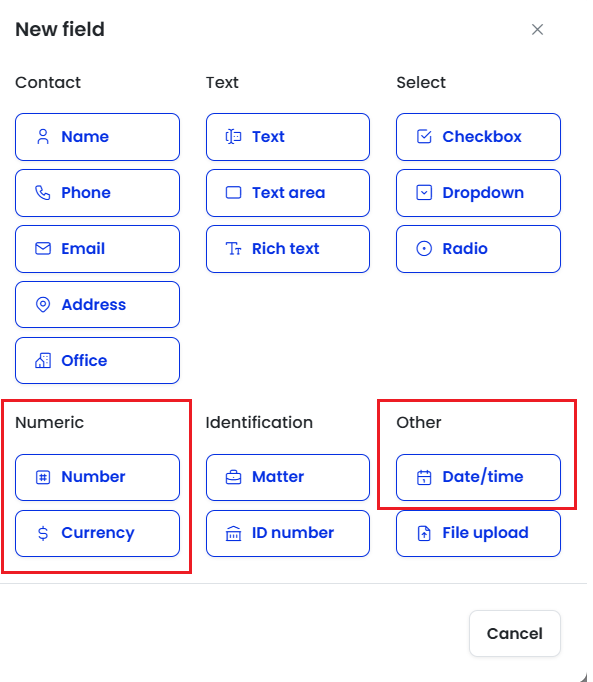 How to Add Number, Currency, and Date/Time Fields